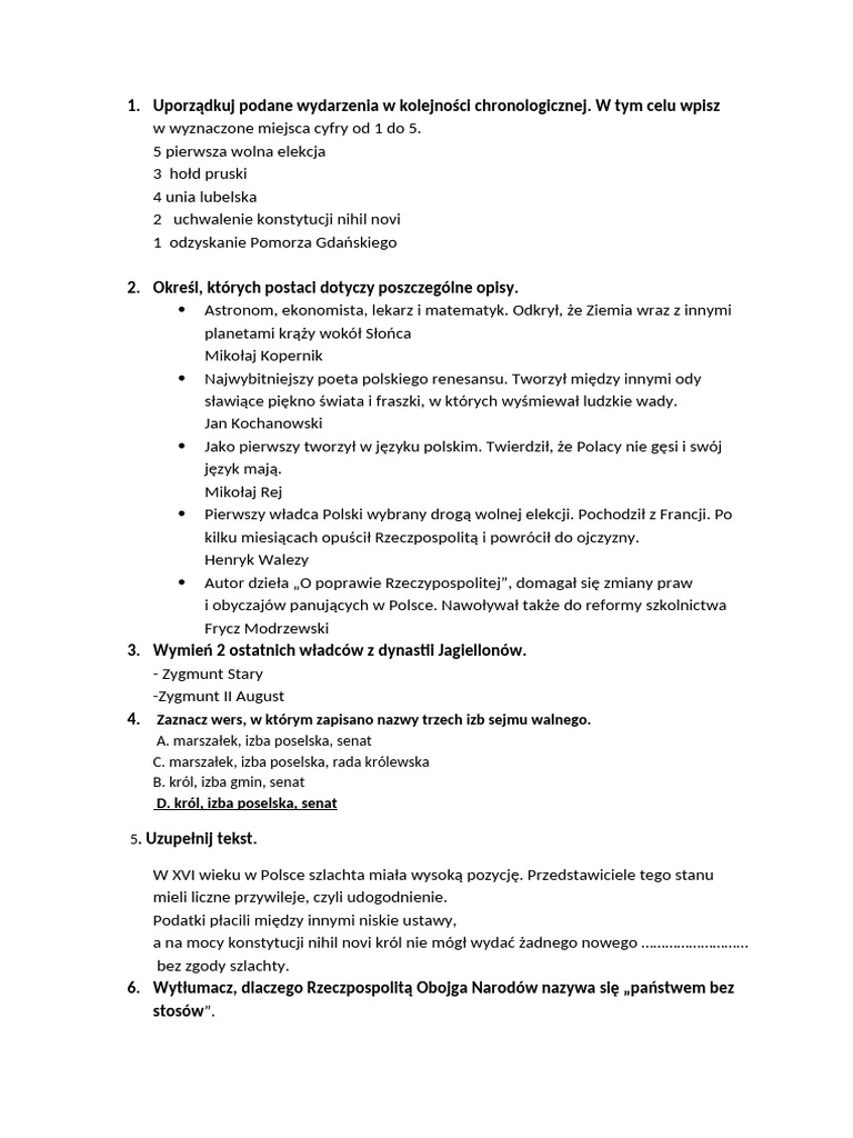 Zadanie Domowe Historia Klasa 6 | PDF