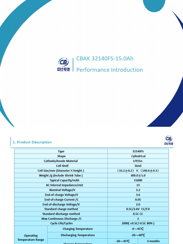 CBAK 32140FS Battery Specifications | PDF | Battery Charger | Electricity