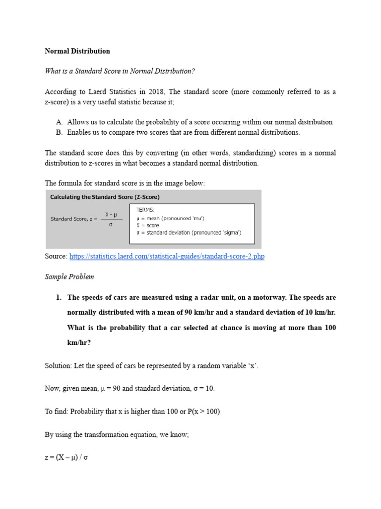 Understanding Standard Scores and Sampling Distributions | PDF | Standard Score | Normal ...