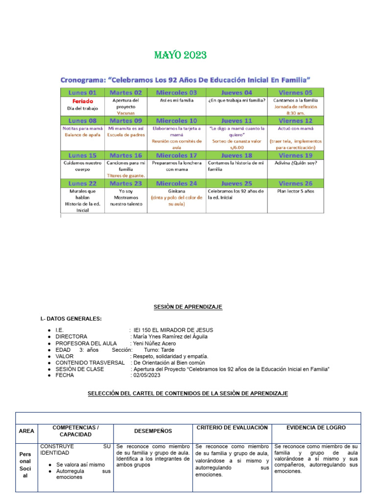 Sesi-N de Aprendizaje Mes de Mayo Practica | PDF | Aprendizaje | Evaluación