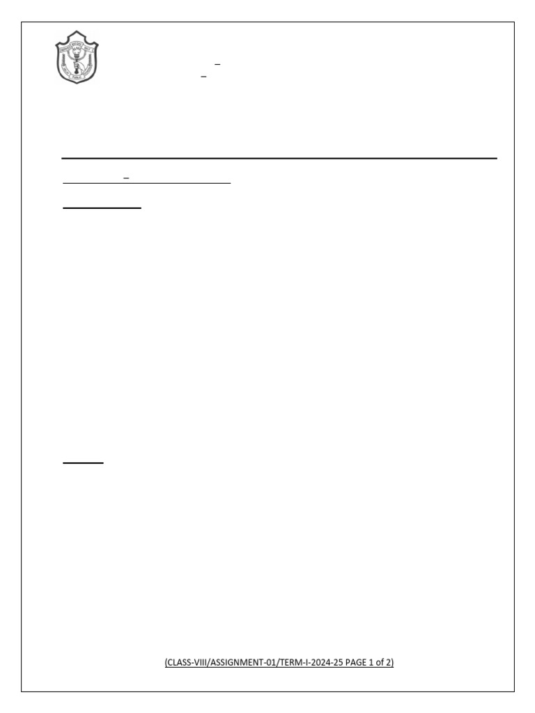Class 8 Assignment 1 2024-25 | PDF