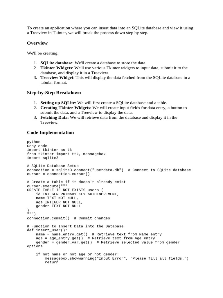 To Create An Application Where You Can Insert Data Into An SQLite Database and View It Using A ...