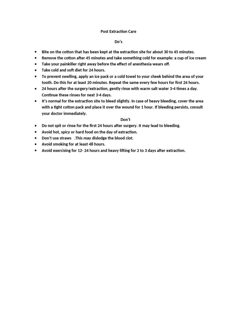 Post Tooth Extraction Care Guide | PDF