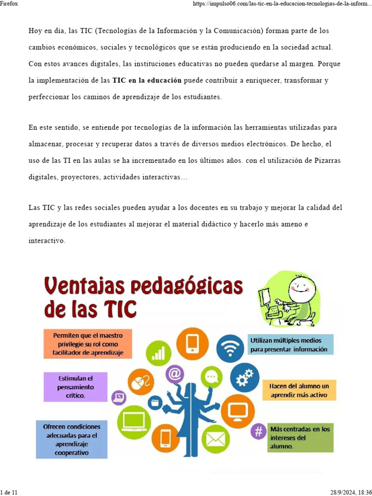 Las TIC en La Educación (Tecnologías de La Información y La Comunicación) - Impulso06 | PDF ...