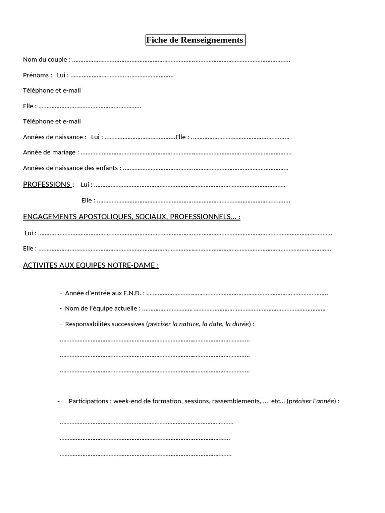 Fiche de Renseignements 1 | PDF