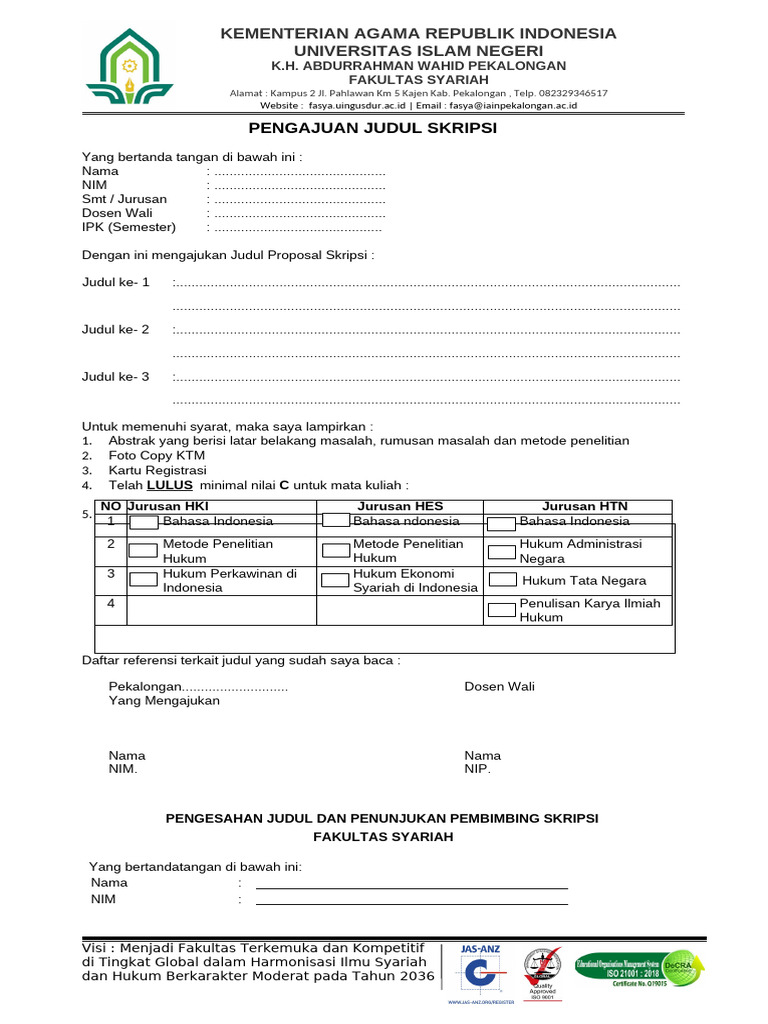 Pengajuan Judul Skripsi Syariah | PDF