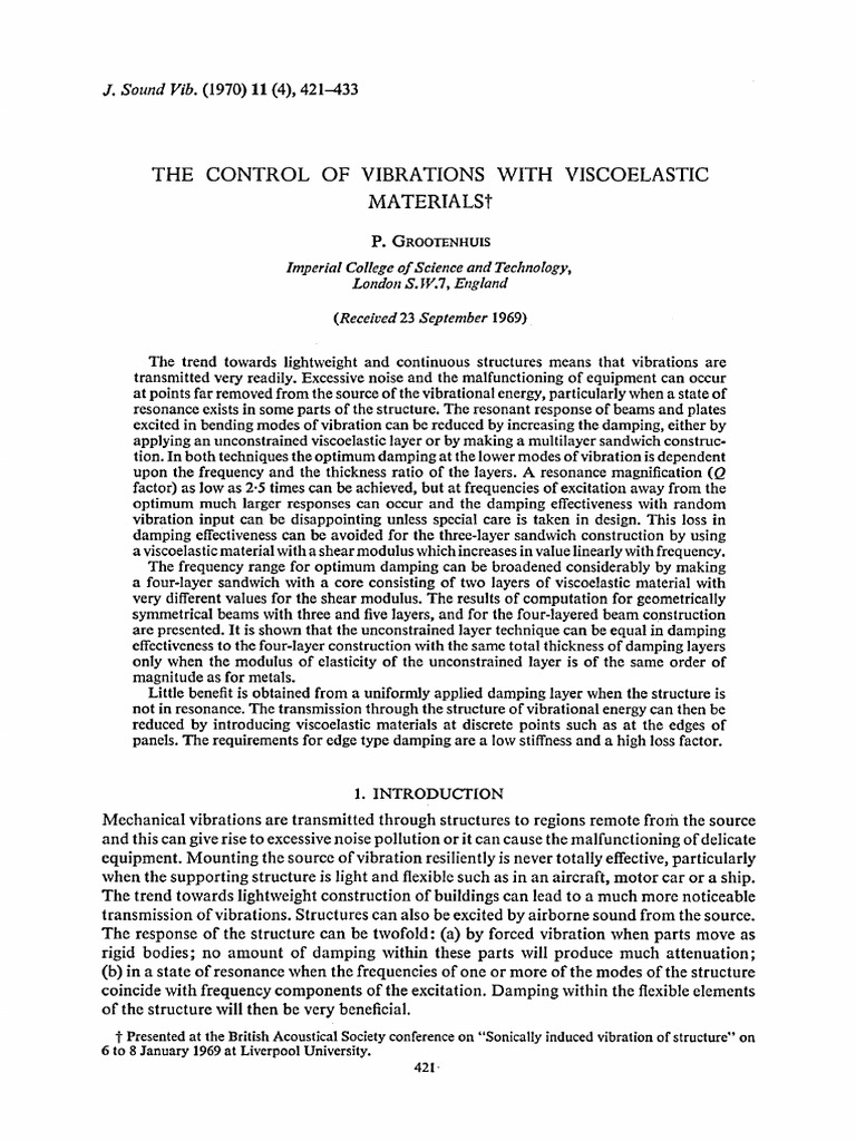 Controlling Vibrations with Viscoelastic Materials | PDF | Bending ...