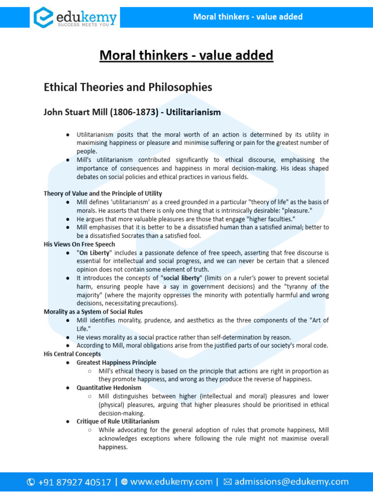 Moral Thinkers - Value Added | PDF | Utilitarianism | John Stuart Mill