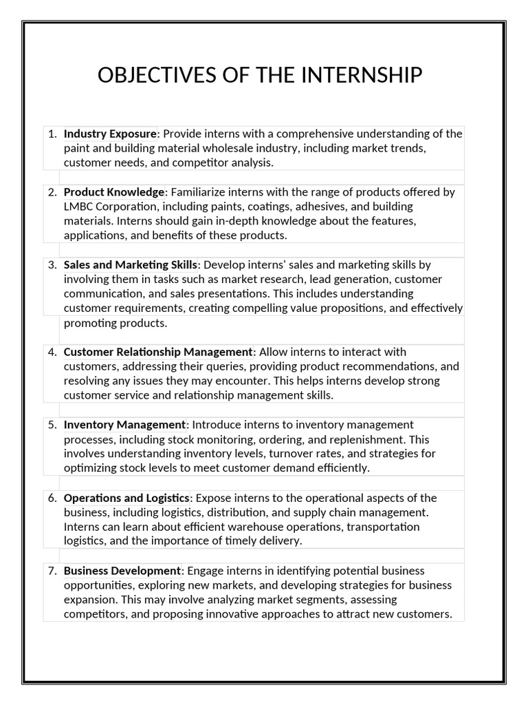 Objectives of The Internship | PDF | Logistics | Inventory