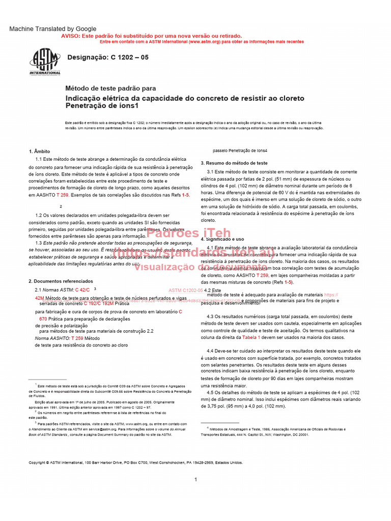 ASTM-C1202-05 Traduzido | PDF | Eletricidade