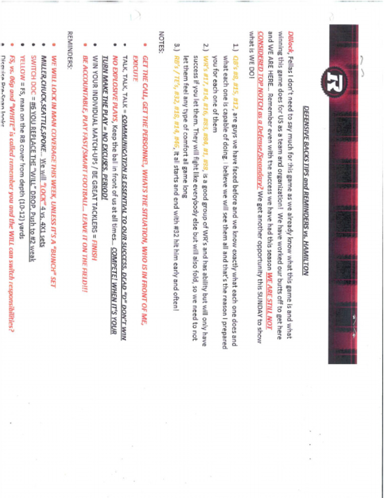 Eastern Semi Final 2015 OTT Vs HAM Game Plan 2 | PDF