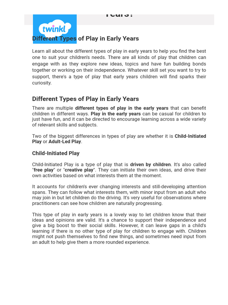 Types of Play in Early Childhood Education | PDF | Toys | Cognitive ...