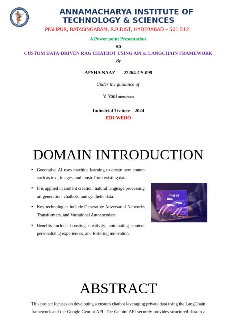 Custom Data Driven Rag Chatbot Using Api And Langchain Framework Pdf 2298