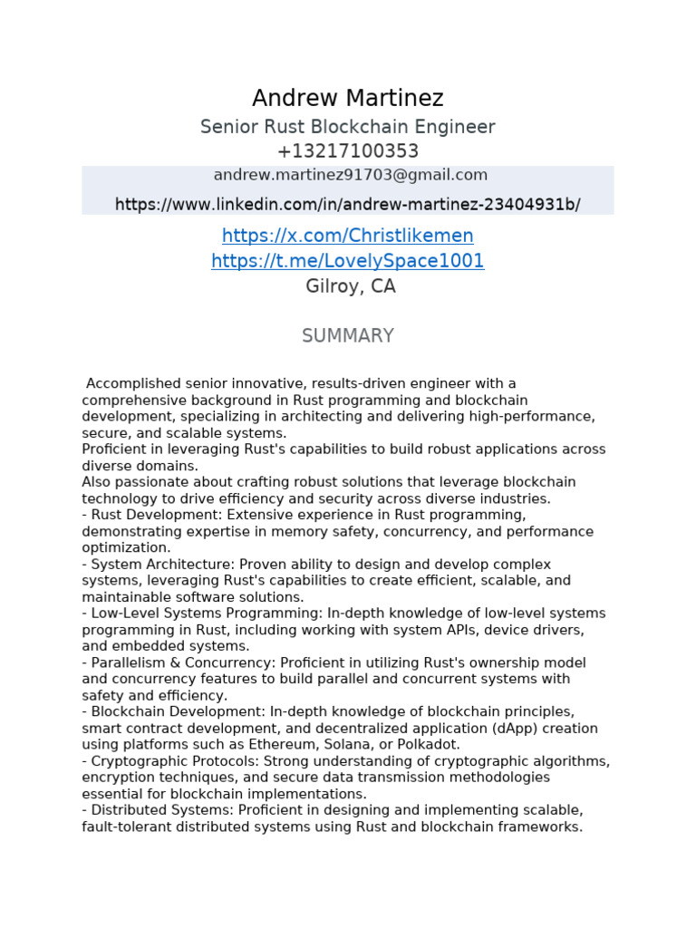 Dice_Resume_Cv_Andrew_Martinez (1) | PDF | Angular Js | Cryptocurrency