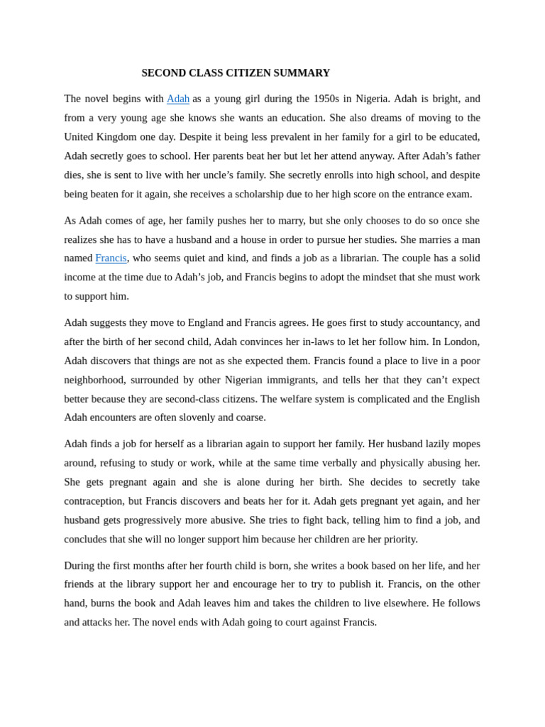 Second Class Citizen Summary | PDF