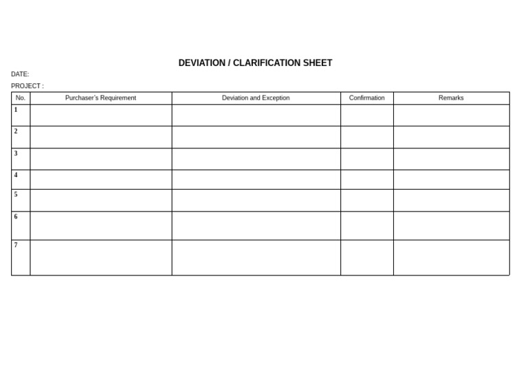 Deviation & Clarification Sheet | PDF