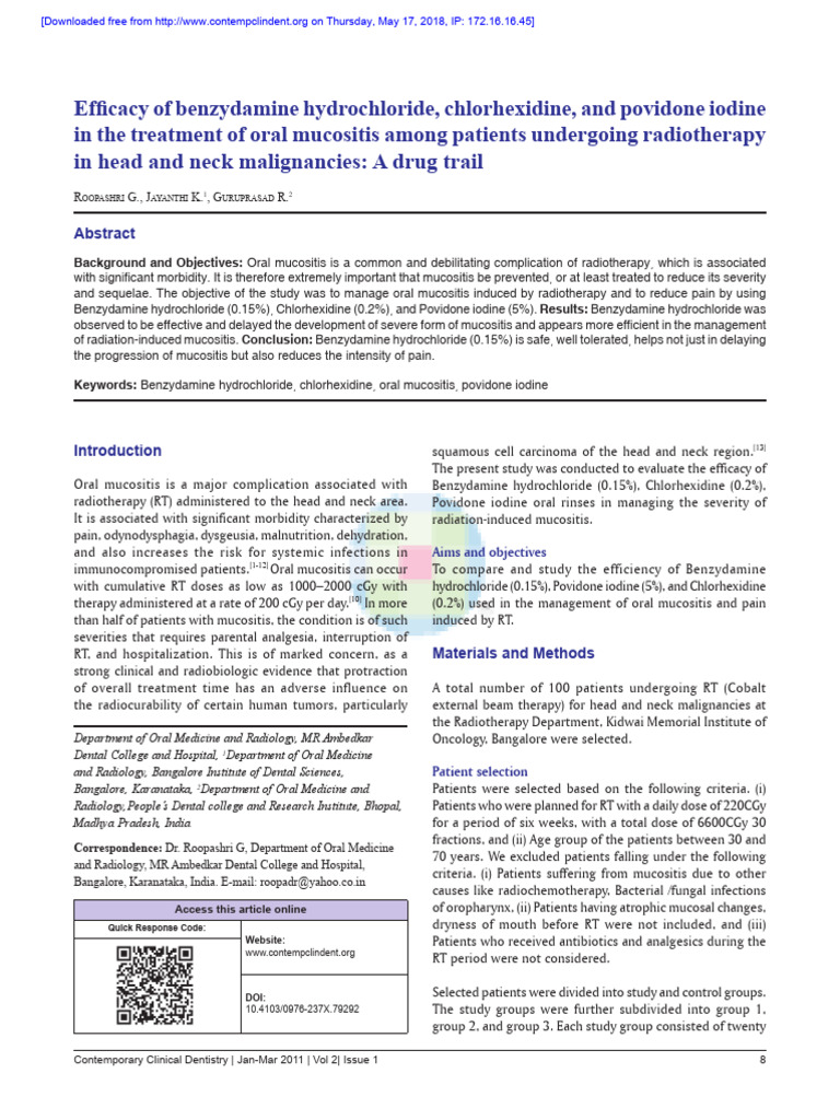 Efficacy of Benzydamine Hydrochloride | PDF | Clinical Medicine ...