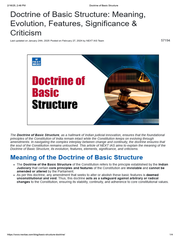 Doctrine of Basic Structure Explained | PDF | Constitution | Statutory Law