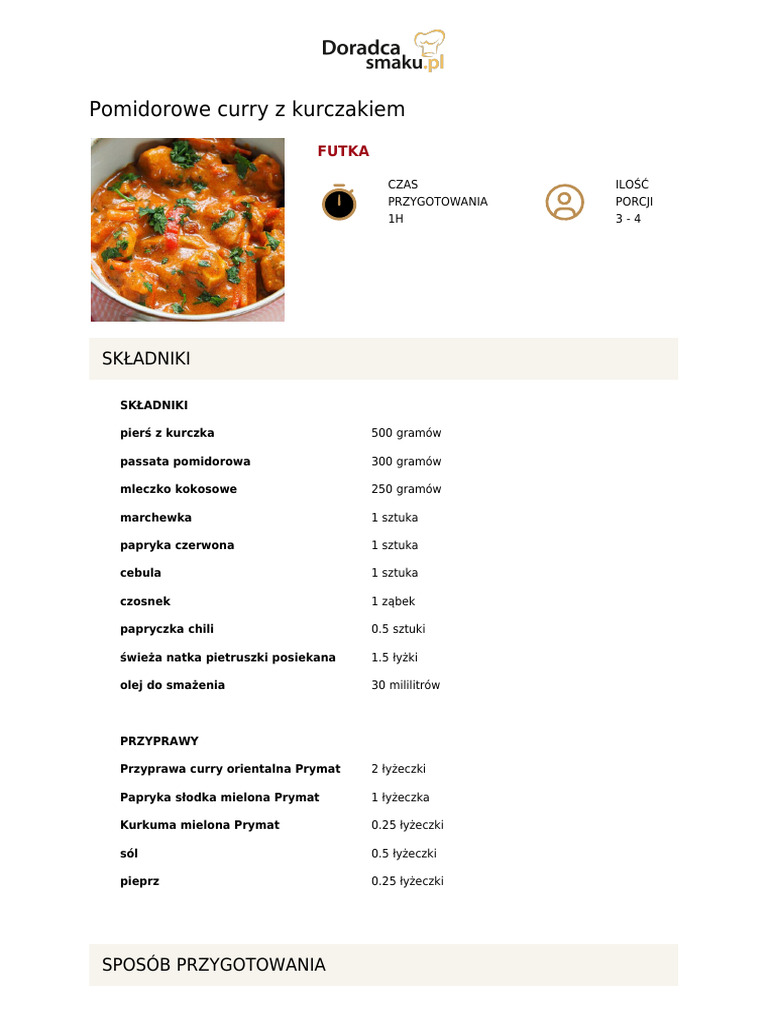 Pobierz Przepis PDF Pomidorowe Curry Z Kurczakiem 1 413875 | PDF
