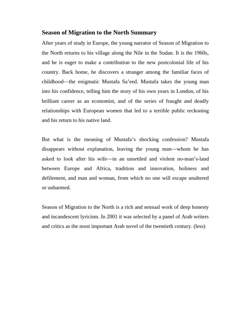 Season of Migration To The North Summary | PDF