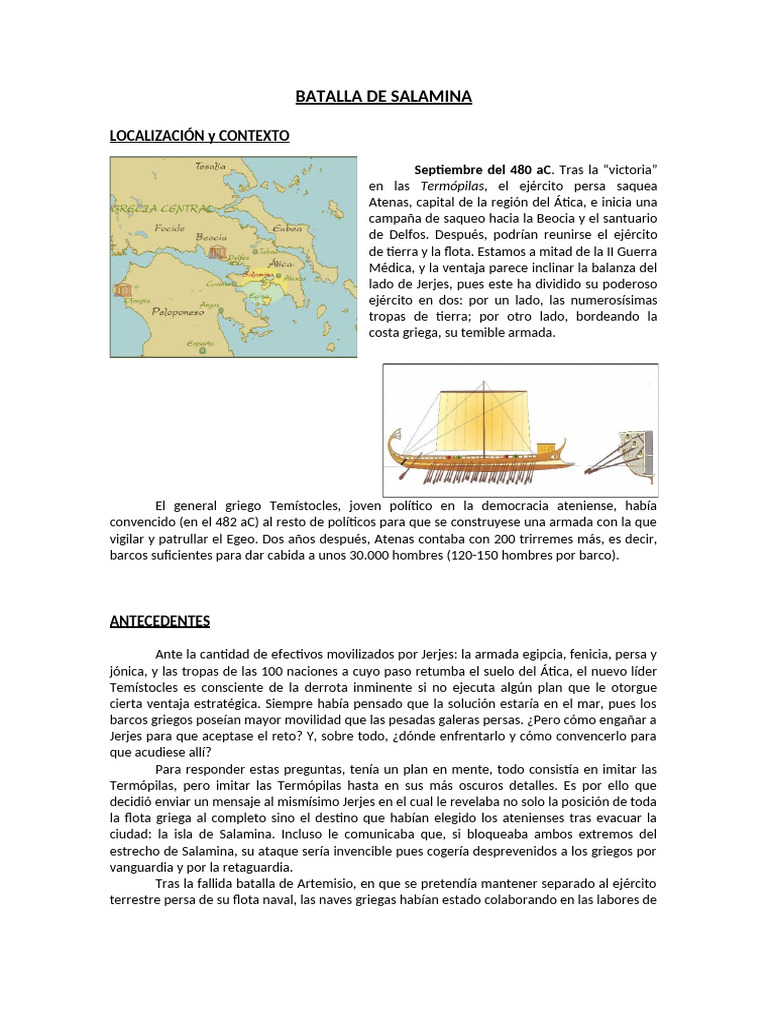 Resumen de la Batalla de Salamina | PDF | Operaciones militares | Militar