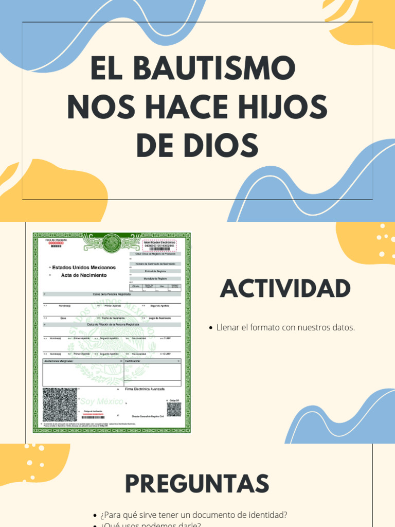 EL BAUTISMO NOS HACE HIJOS DE DIOS | PDF | Bautismo | Adoración ...