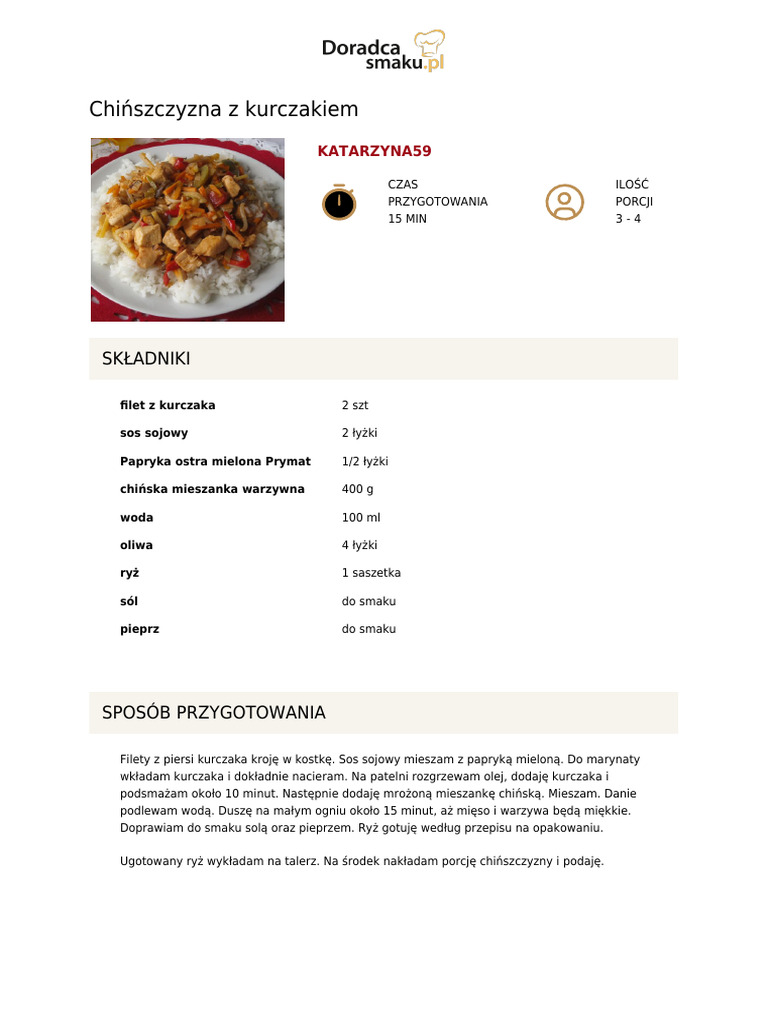 Pobierz Przepis PDF Chinszczyzna Z Kurczakiem 362116 | PDF