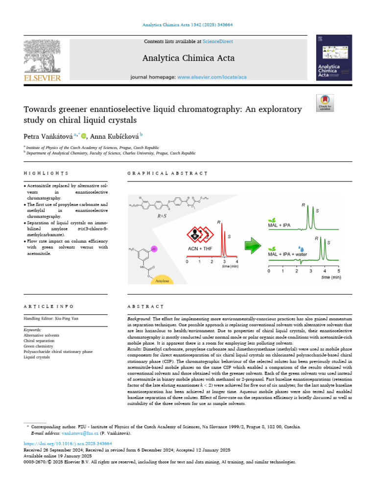 Green Solvents in Chiral Chromatography | PDF | High Performance Liquid ...