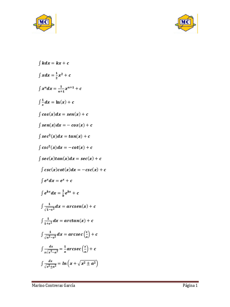 Guía de Integrales para Estudiantes | PDF | Integral | Objetos matemáticos