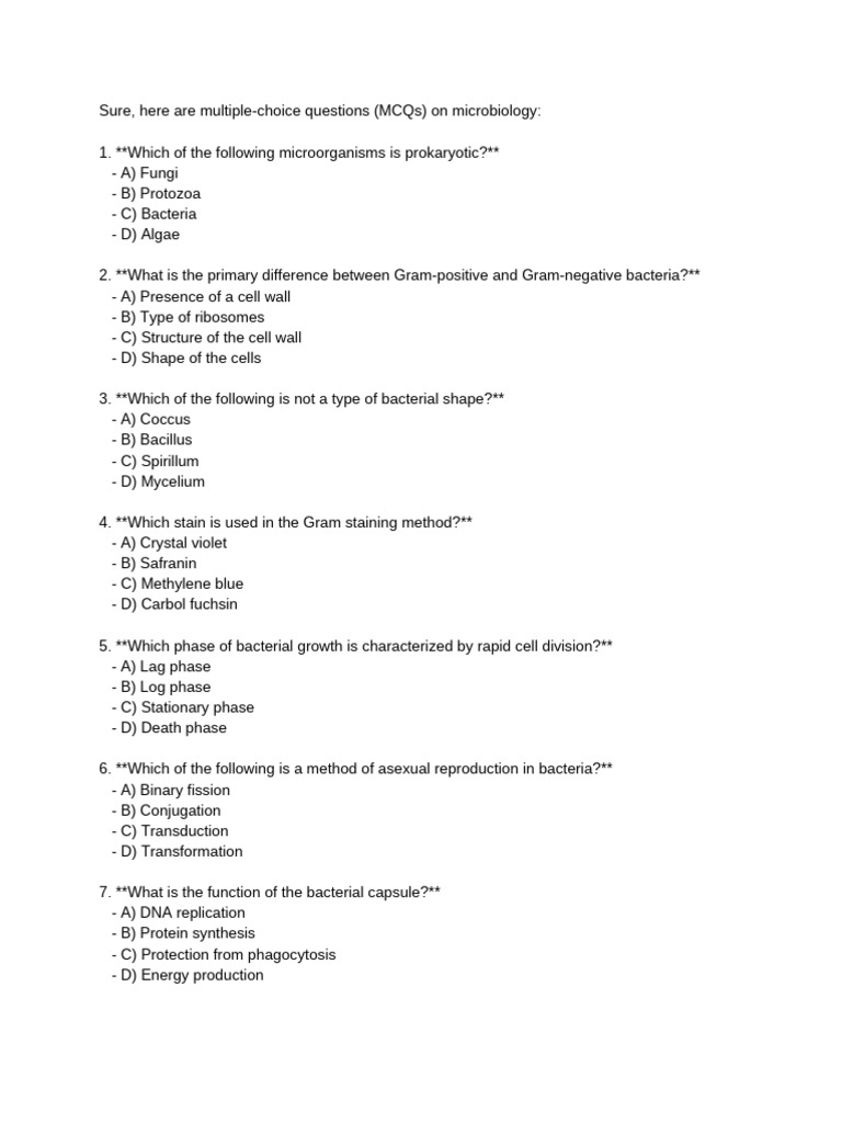 MCQ on Microbiology | PDF | Bacteria | Virus