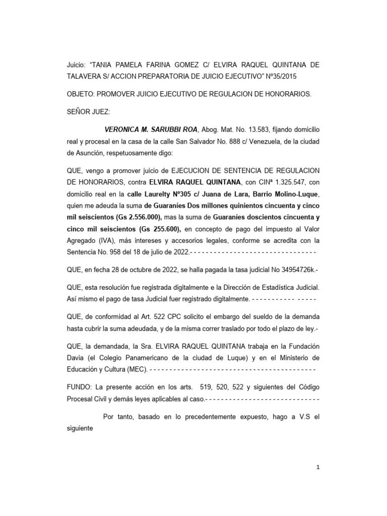 Escrito de Ejecucion de Sentencia | PDF