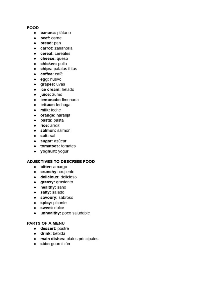 Food Vocabulary and Menu Terms | PDF