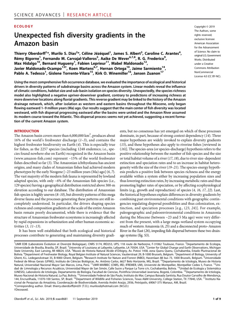 Enexpected Fish Diversity Gradients in The Amazon Basin - Oberdorff Et ...