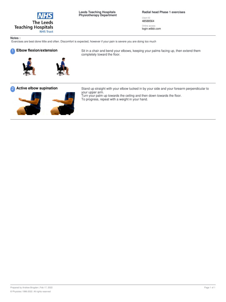 Elbow Phase 1 Exercises | PDF