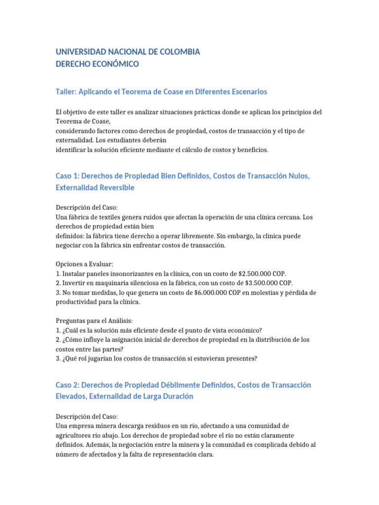 Teorema de Coase: Taller Práctico | PDF | Exterioridad | Entorno natural