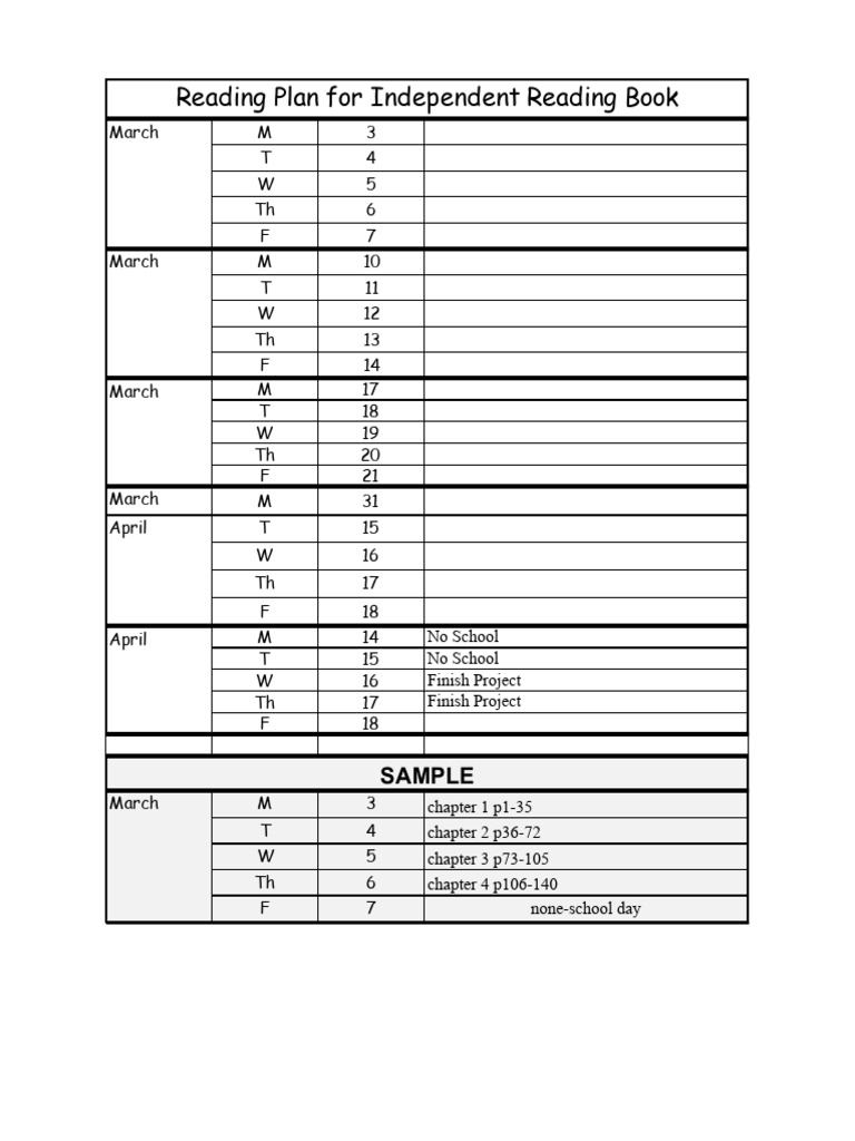 March Independent Reading Schedule | PDF