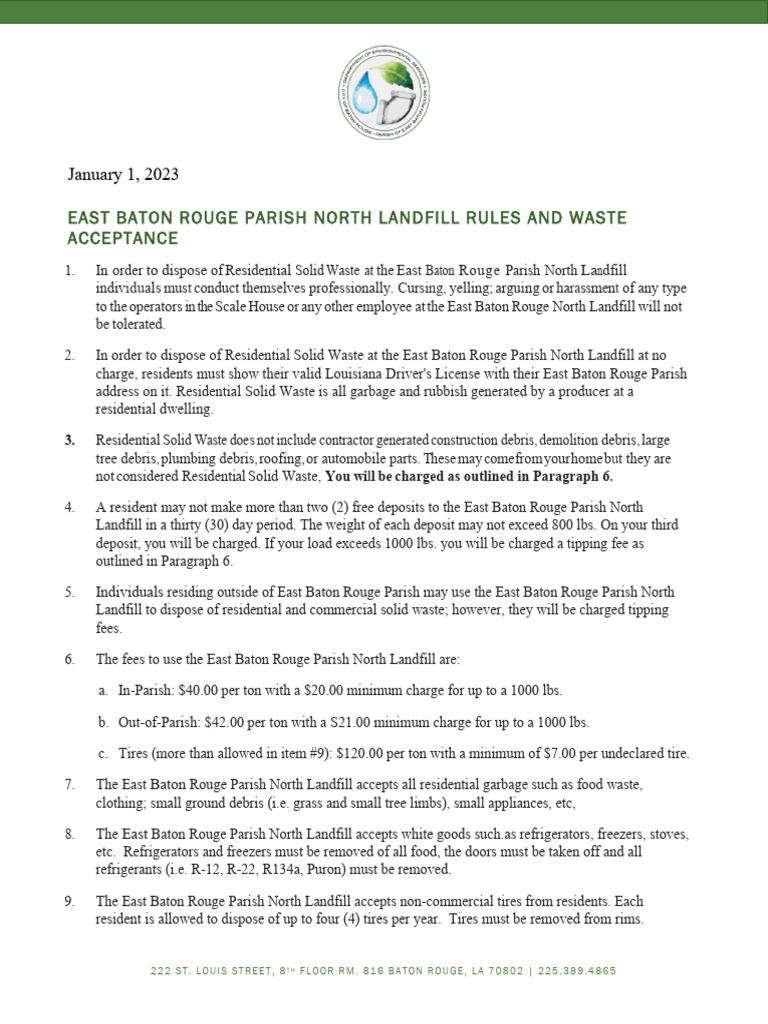 EBR N. Landfill Rules and Waste Acceptance 01-03-23 | PDF | Waste ...