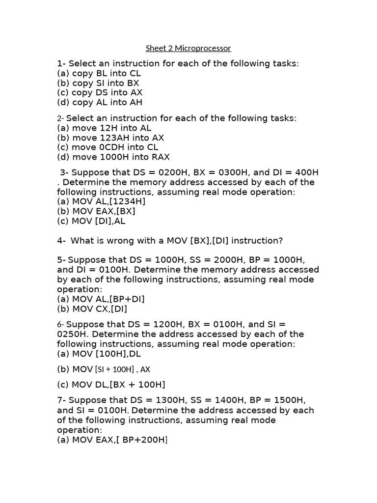 Sheet 2 Microprocessor | PDF