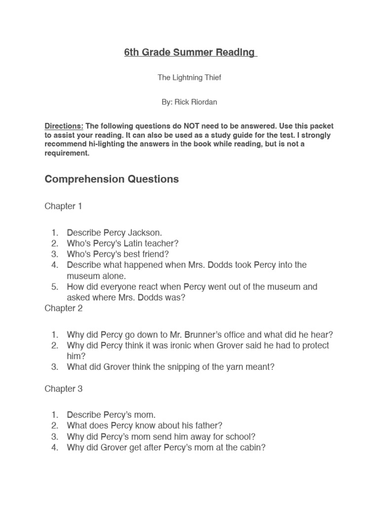 The Lightnin Thief Questions | PDF | Rick Riordan