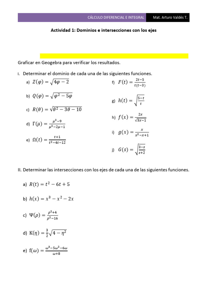 Dominios e Intersecciones en Funciones | PDF