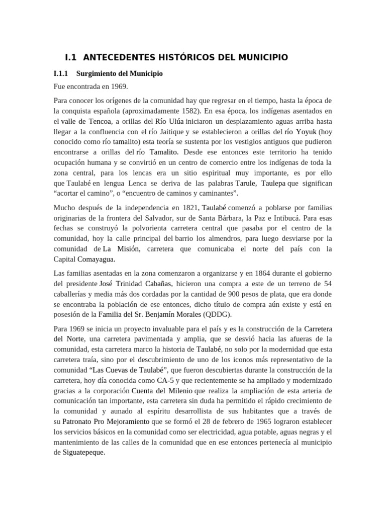Historia de Taulabé y su desarrollo | PDF