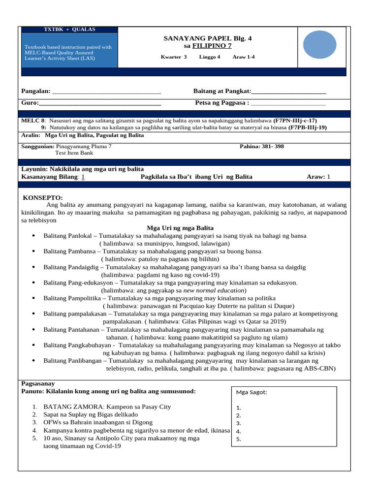Las Q3 Filipino 7 Week4 | PDF