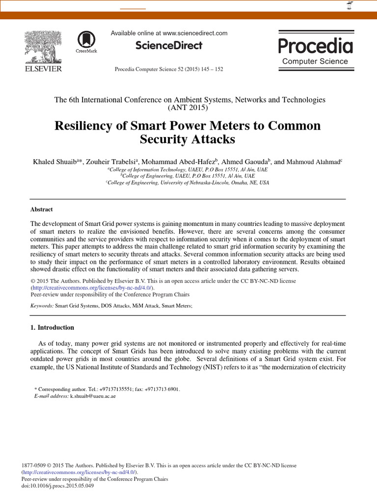 Resiliency of Smart Power Meters To Common Security Attacks | PDF ...