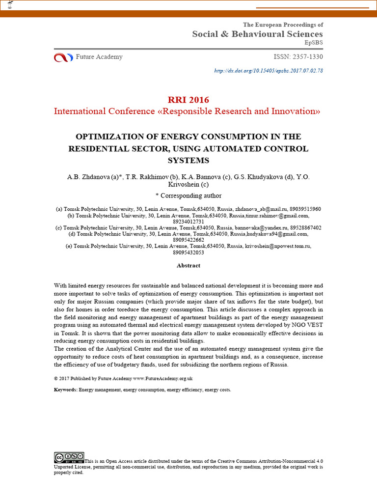 OPTIMIZATION OF ENERGY CONSUMPTION IN THE RESIDENTIAL SECTOR, USING ...