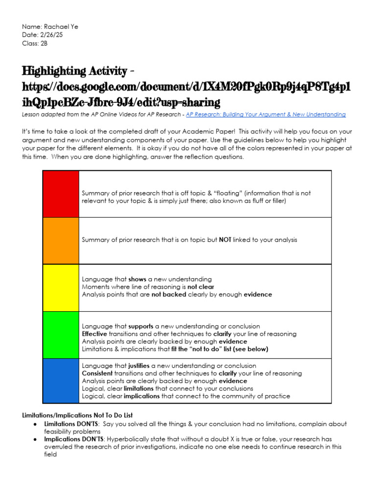 Highlighting Activity - Argument & New Understanding - IHS | PDF ...