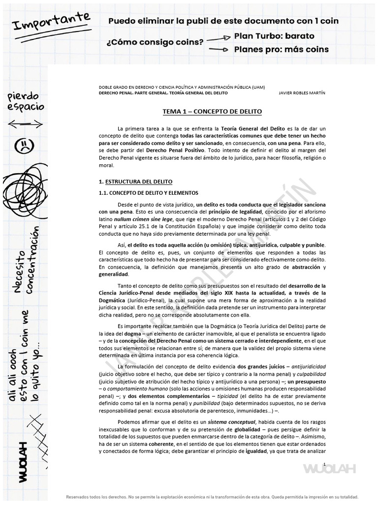 Wuolah Free TEMA 1 TGD 1 | PDF | Derecho penal | Intención (Derecho Penal)