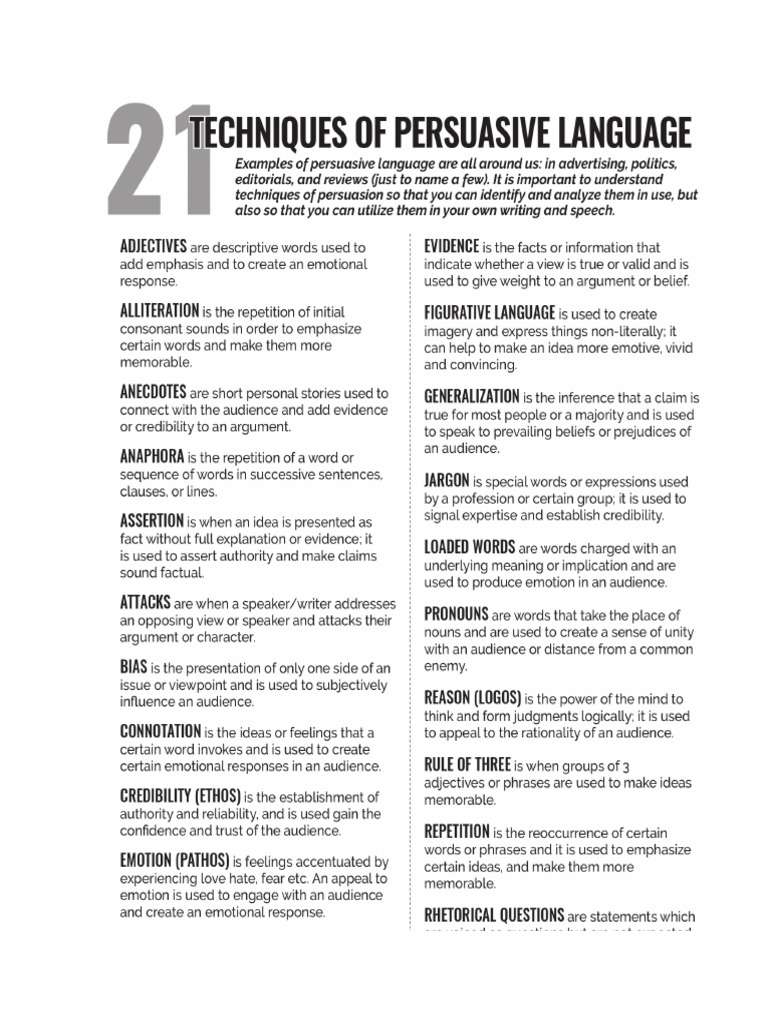 21 Techniques Persuasive Language | PDF