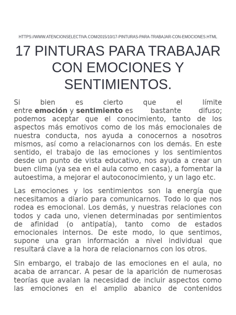 17 Pinturas para Trabajar Con Emociones y Sentimientos | PDF | Las emociones | Amor