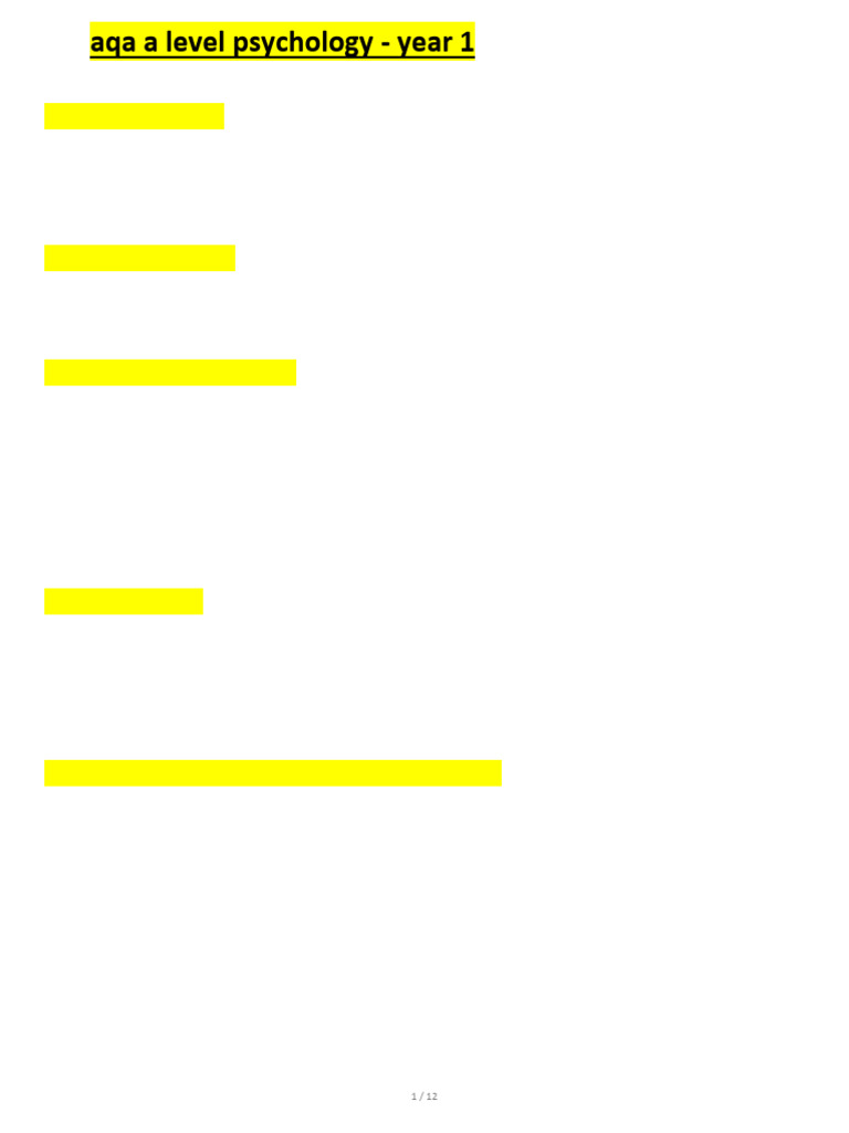 Aqa A Level Psychology - Year 1 | PDF | Phobia | Recall (Memory)