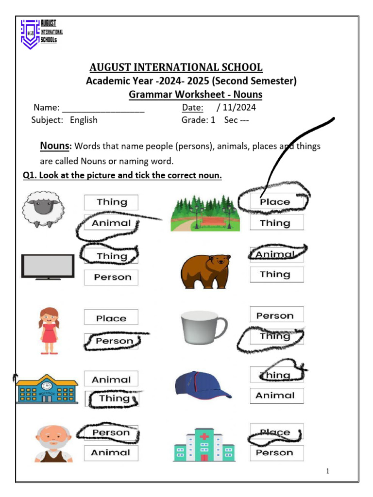 Noun Worksheet | PDF